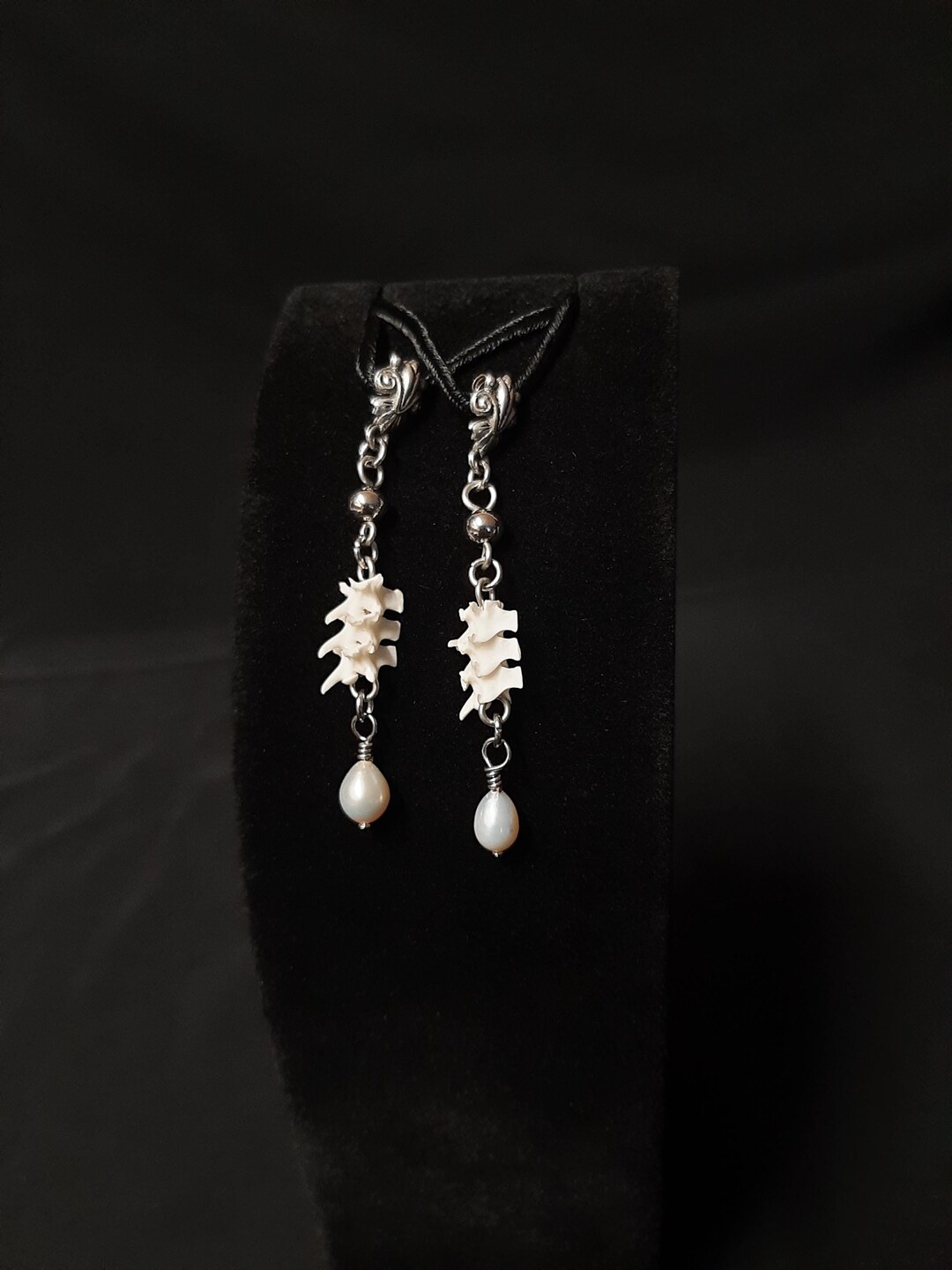 Pearl Drop Earrings, Rattlesnake Bone Earrings, Vertebrae Earrings ...