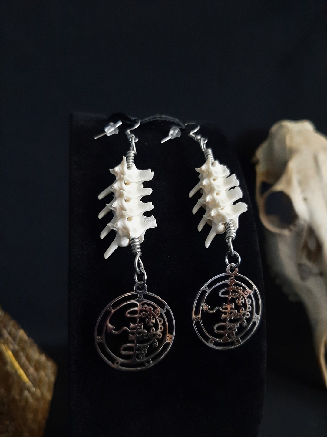 Asmoday Earrings, Rattlesnake Bone Earrings, Satanic Earrings, Sigil of ...