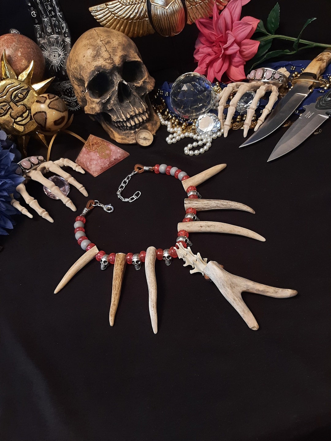 Skull Necklace, Bone Necklace, Bone Jewelry, Antler Necklace, Real Bone ...