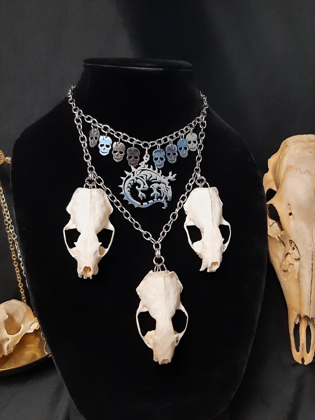 Mink Skull Necklace, Dragon Necklace, Skull Necklace, Bone Necklace ...