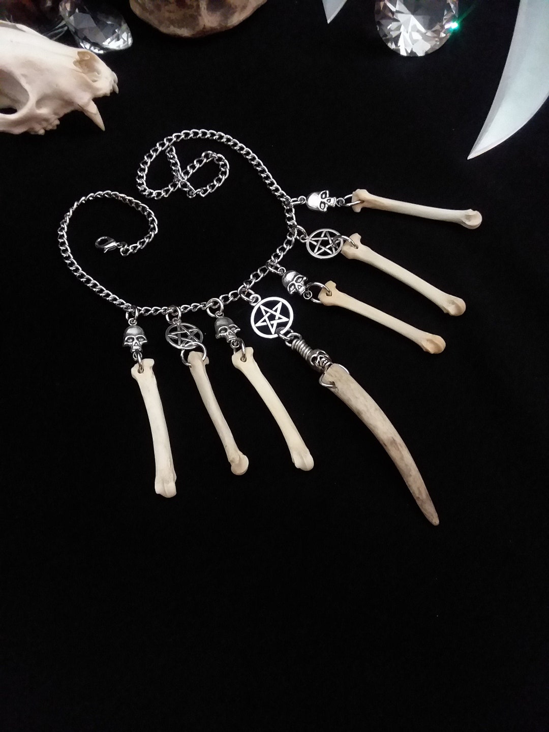 Coyote Bone Necklace, Occult Necklace, Pentagram Necklace, Bone Jewelry ...