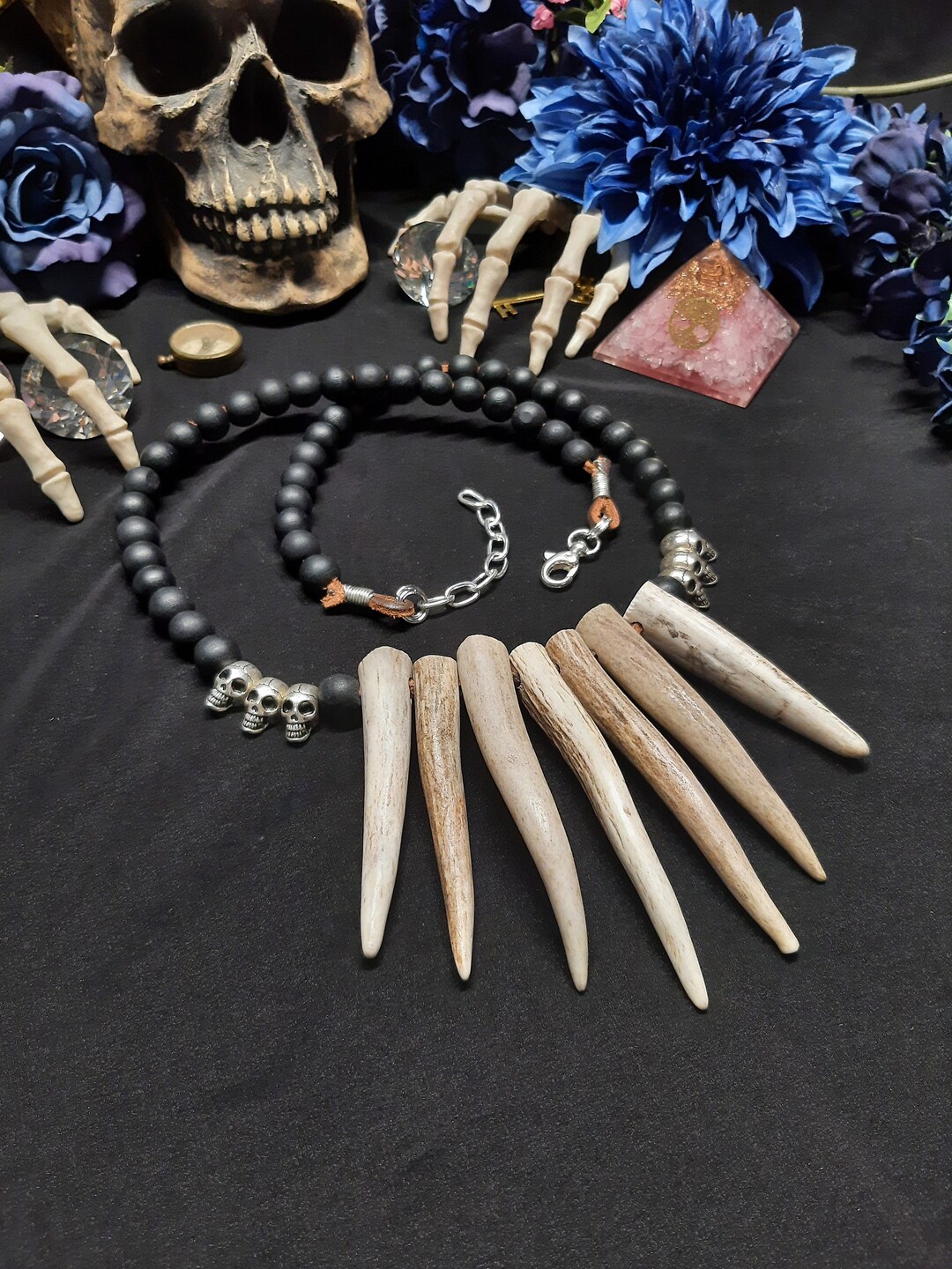 Long Gothic Necklace, Bone Necklace, Bone Jewelry, Antler Necklace ...