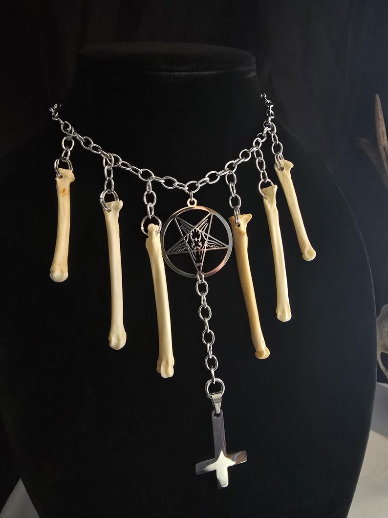 Baphomet Rosary, Gothic, Bone Necklace, Satanic, Satan Necklace, Bone ...