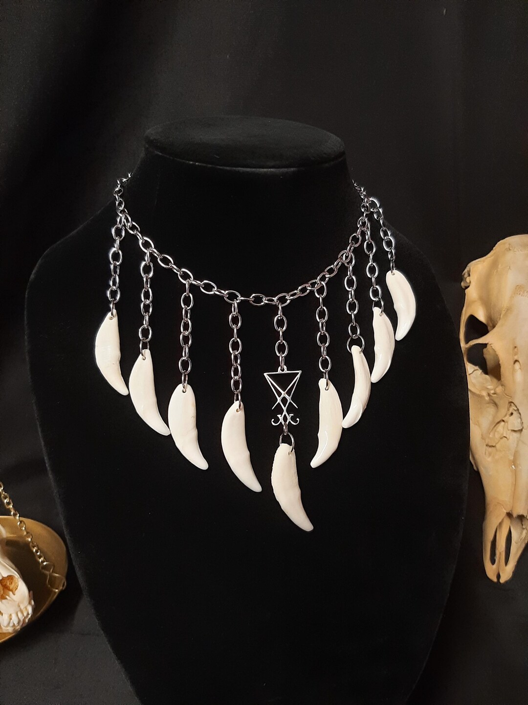 Coyote Fang Necklace, Lucifer Necklace, Luciferian Necklace, Bone ...
