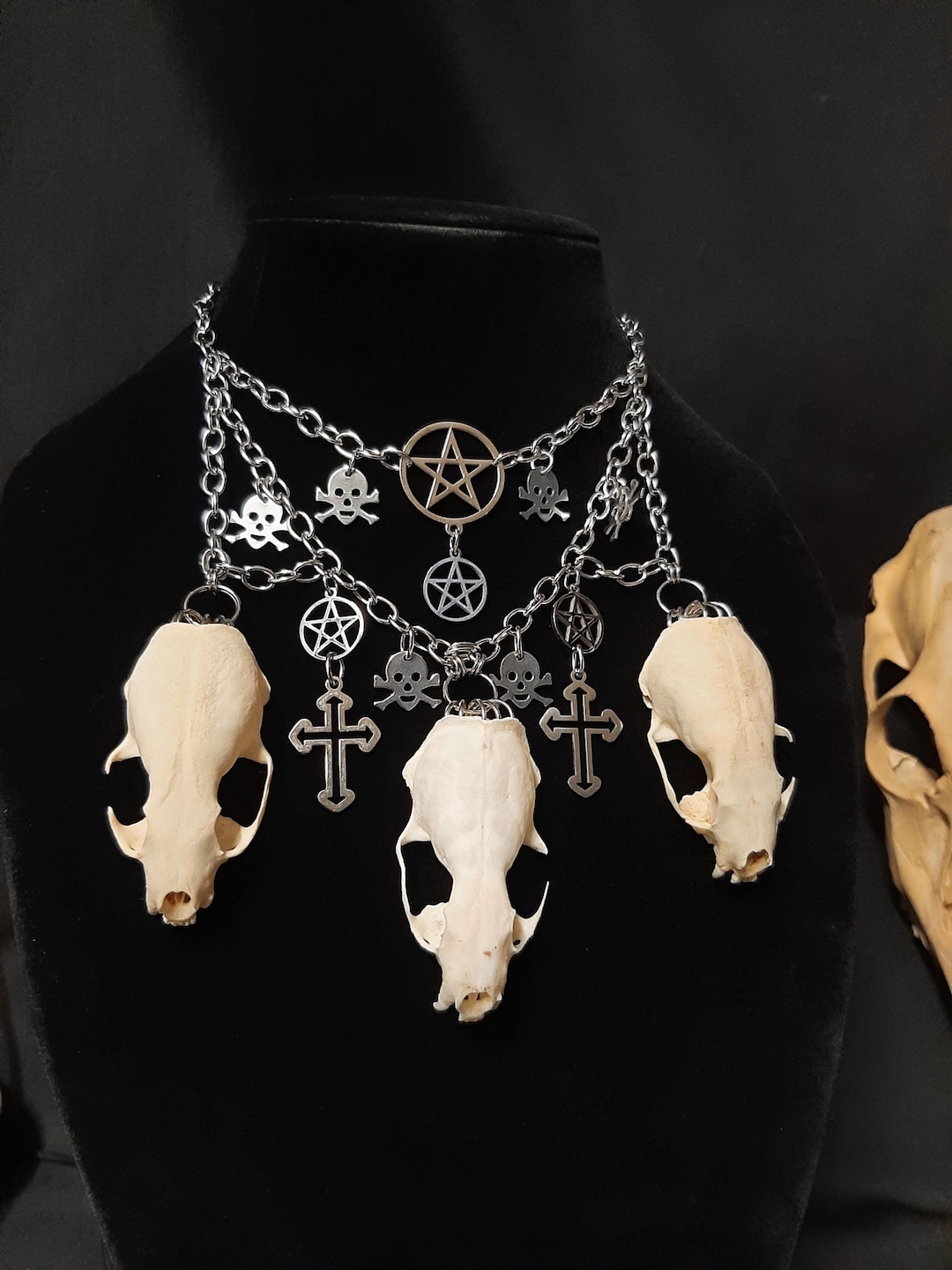 Mink Skull Necklace, Pentagram Necklace, Skull Necklace, Bone Necklace ...