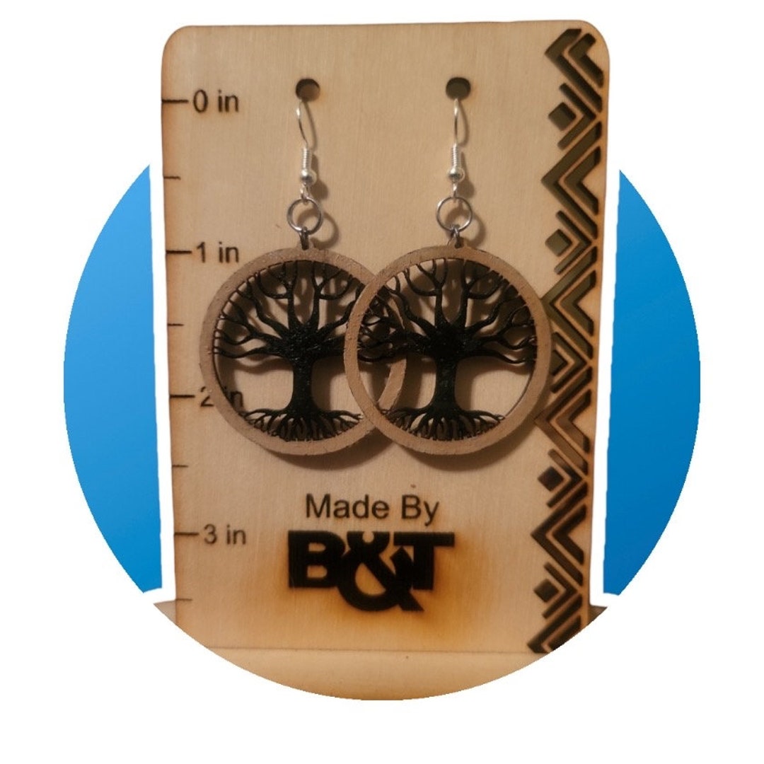 Wooden Laser Cut Tree of Life Earrings - Etsy