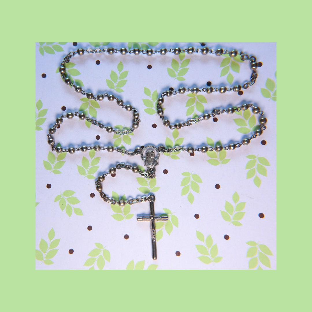 Ball Bearing Pull Chain Rosary Vintage Catholic Petite Silver Tone ...