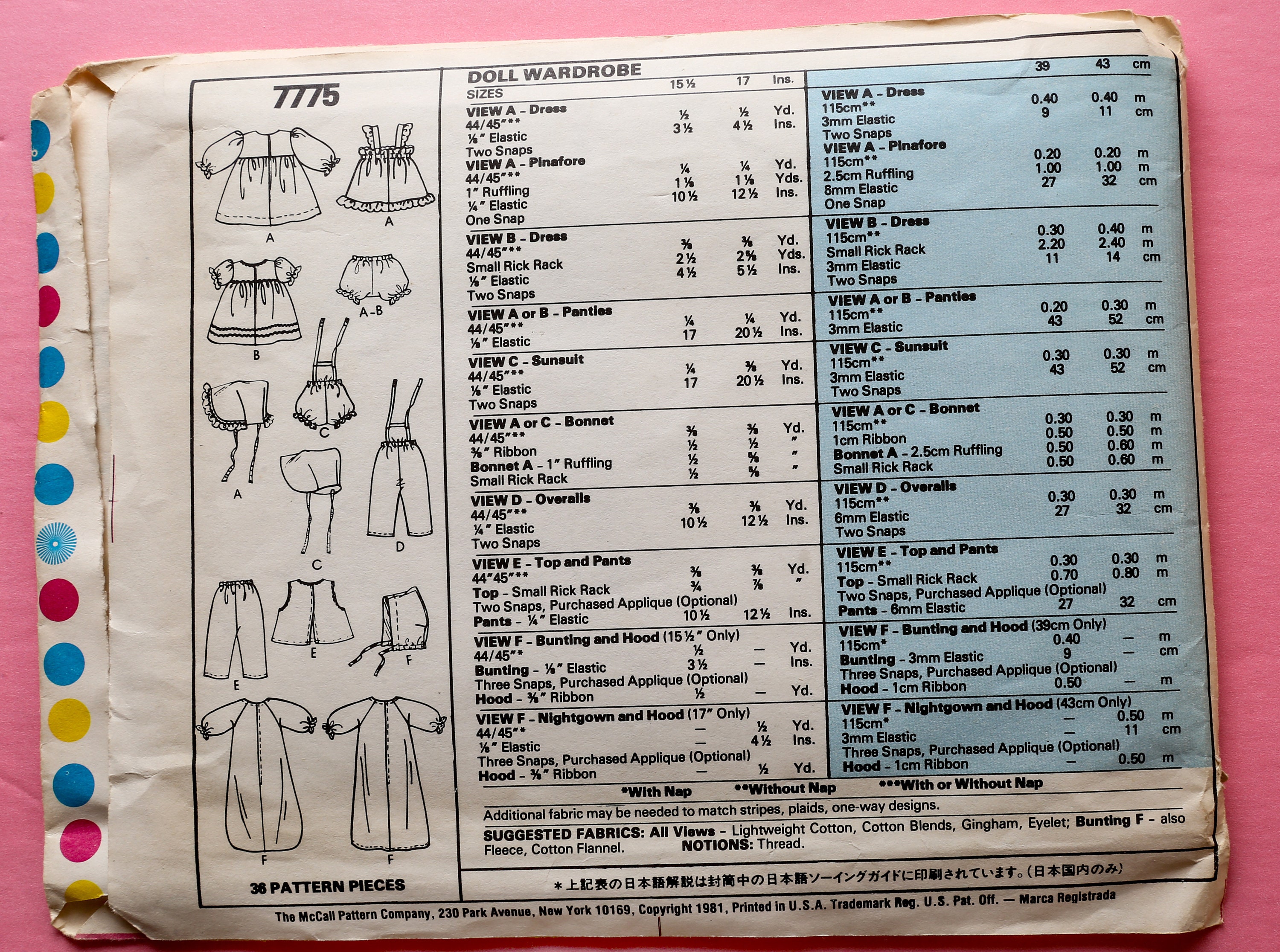 Mccalls 7775 Simplicity 7931 Doll Clothes Pattern LOT Vintage 1968 1981 ...