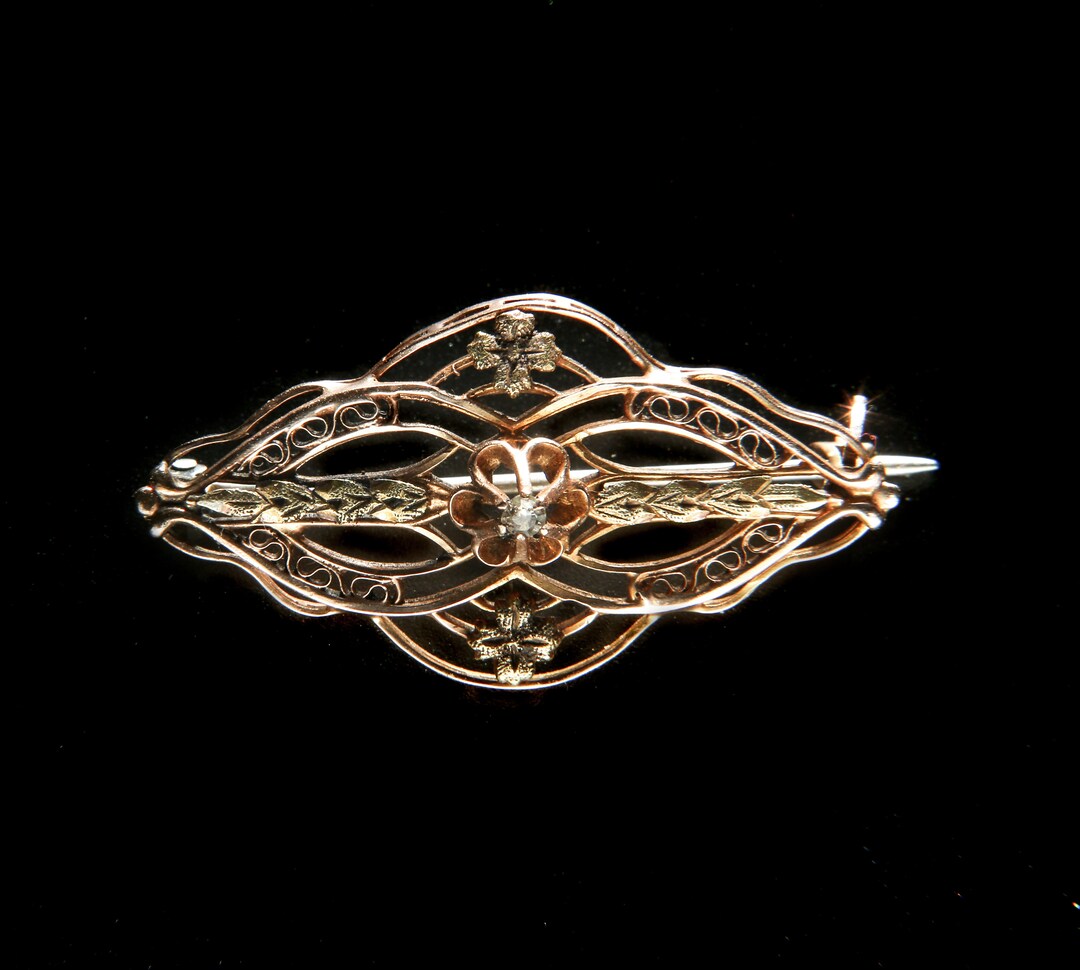 10K Gold Diamond Brooch Otsby Barton OB 1920s Antique Art Noveau Pin ...