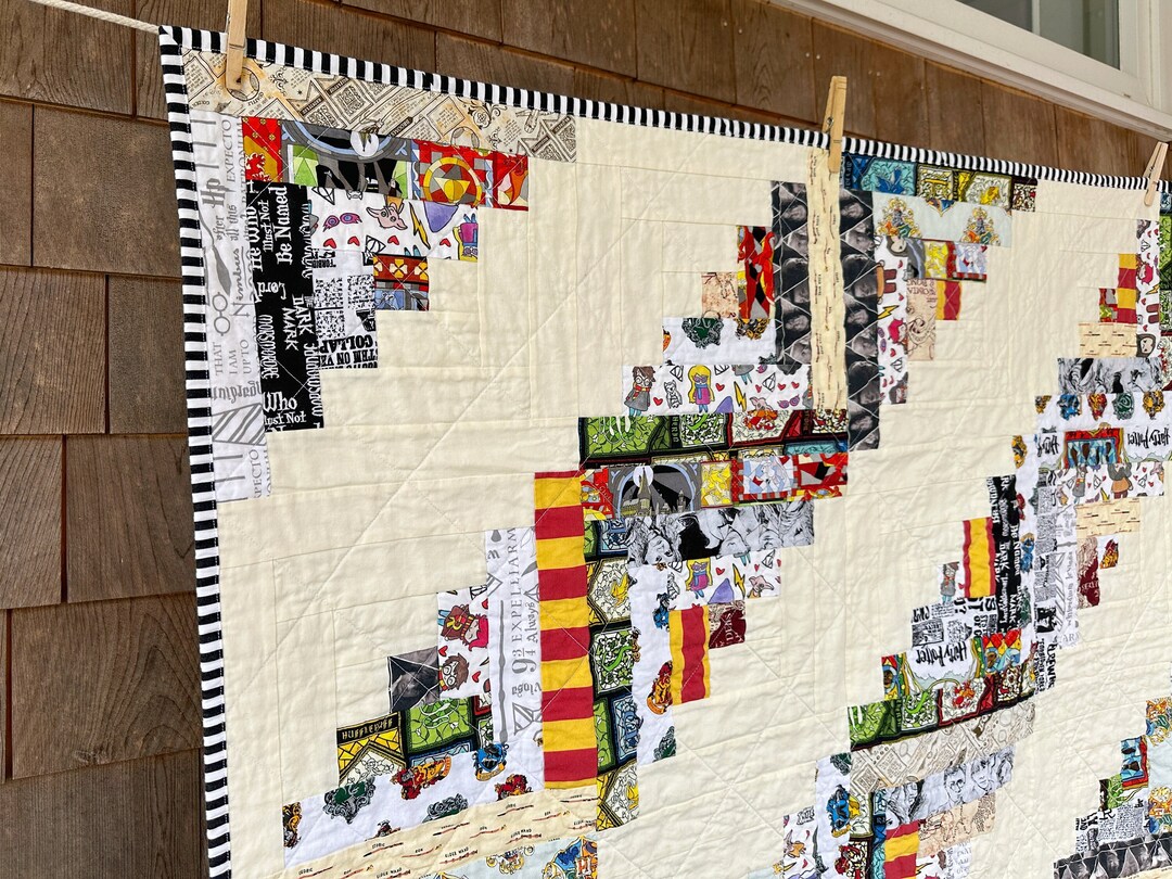 Wizard Kids Scrappy Log Cabin Quilt - Baby Quilt, Small Patchwork Quilt ...