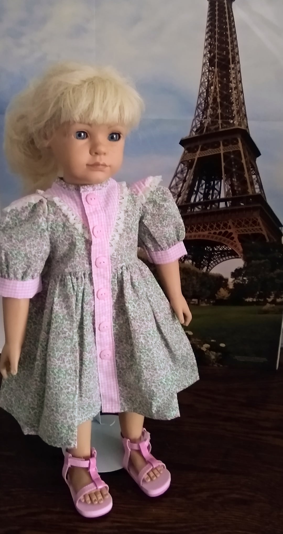 Pink and Green Floral Print Garden Party Dress for American Girl Size ...