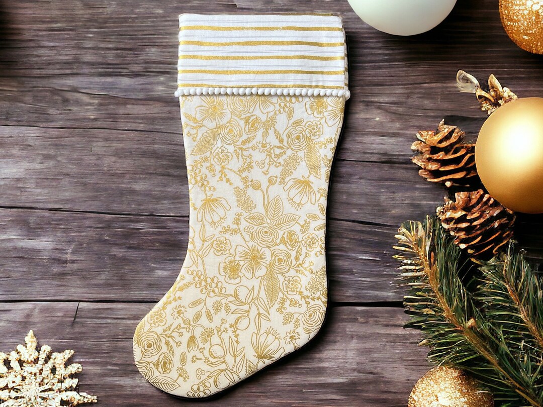 Rifle Paper Co Gold Metallic Fabric Christmas Stocking - Etsy