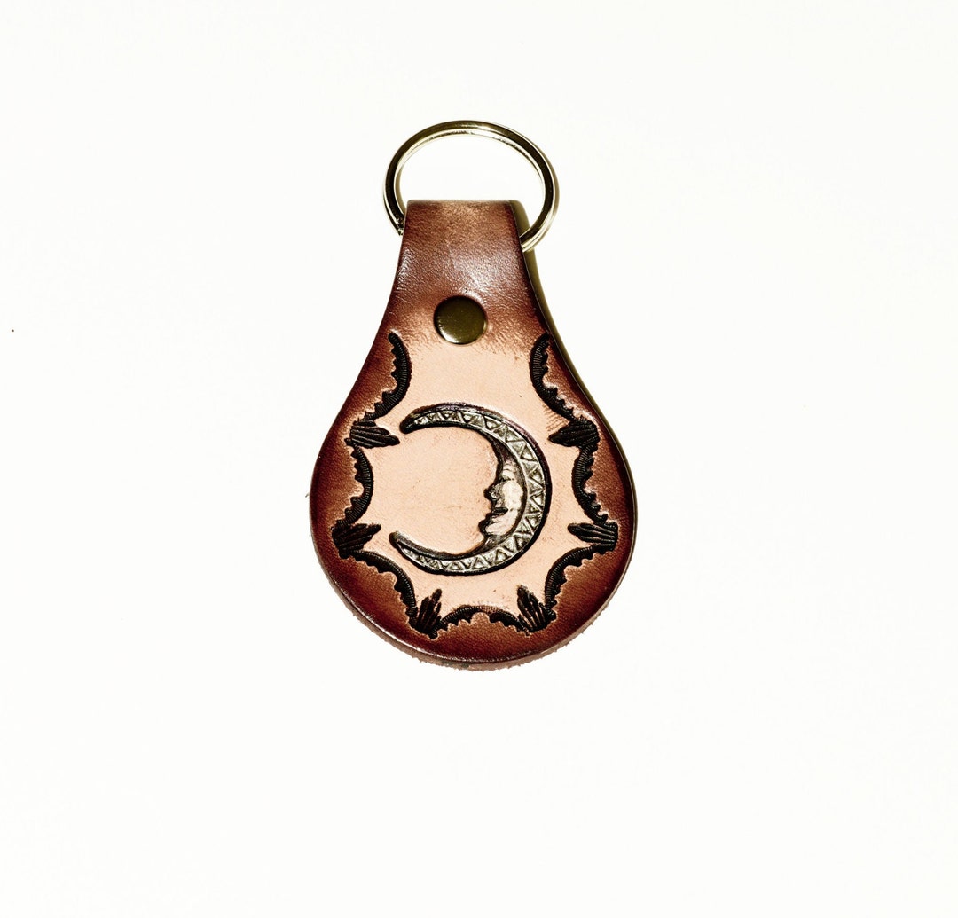 Crescent Moon Leather Key Fob / Keychain - Etsy
