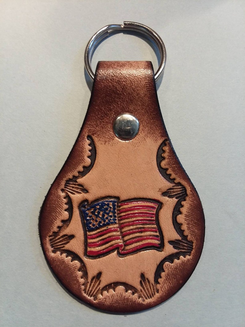 American Flag Leather Key Fob / Keychain - Etsy