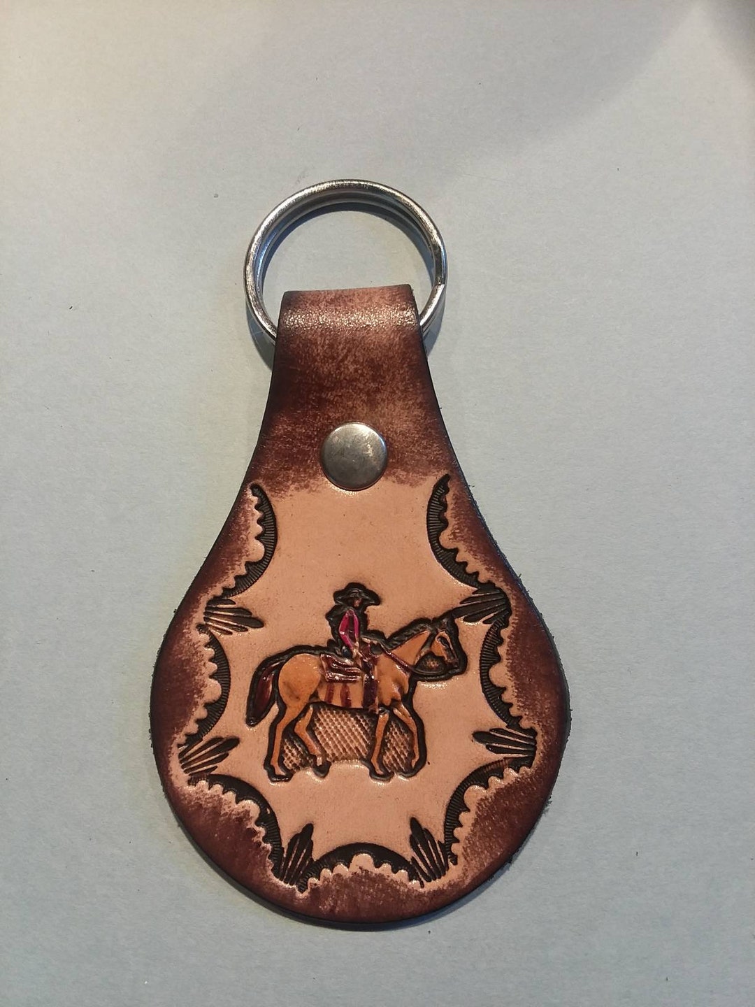 Western Cowboy Leather Key Fob / Keychain - Etsy