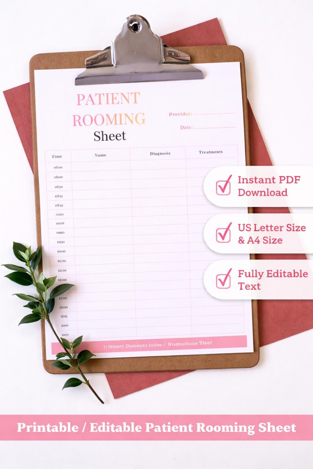 Patient Rooming Sheet Template | Editable Medical Intake Form, Nurse ...
