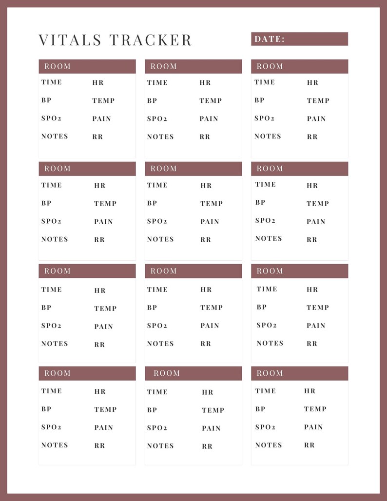 Printable Nurse Vital Signs Tracker, Editable Template (digital ...