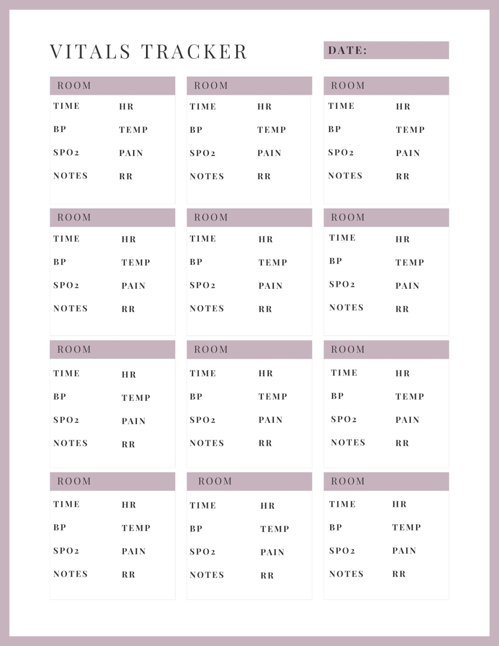 Printable Nurse Vital Signs Log, Editable Template (digital Download ...