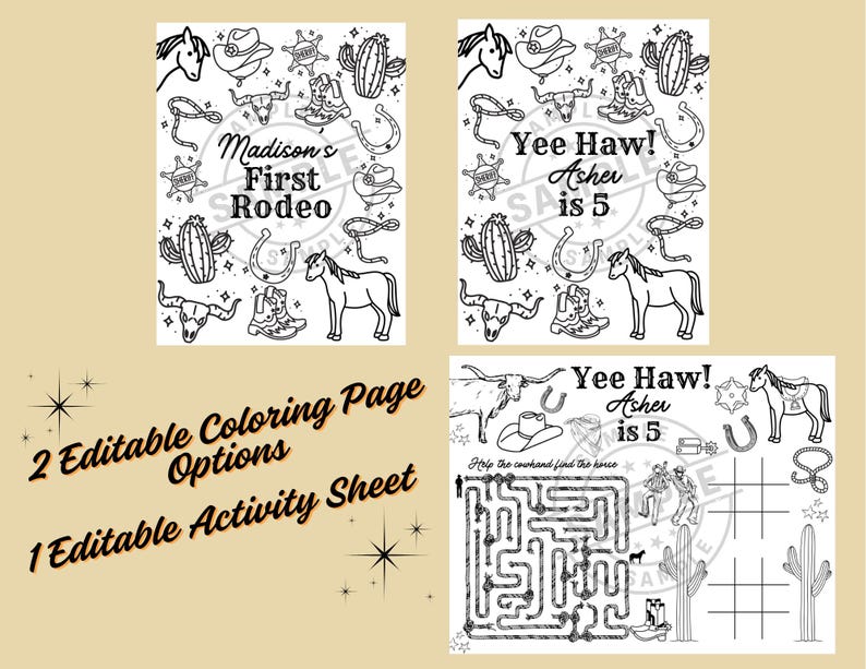 Rodeo Birthday Party Printable Set – Editable Coloring Pages, Activity ...