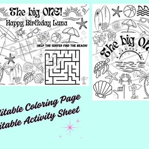 The Big ONE Birthday Coloring Page – Editable | 1st Birthday Activity ...