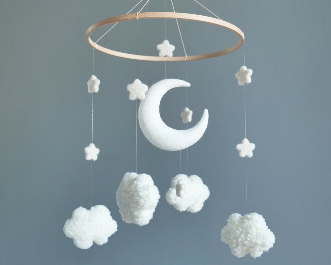 Baby Mobile Moon and Stars Nursery Decor Boucle Clouds Mobile Neutral ...