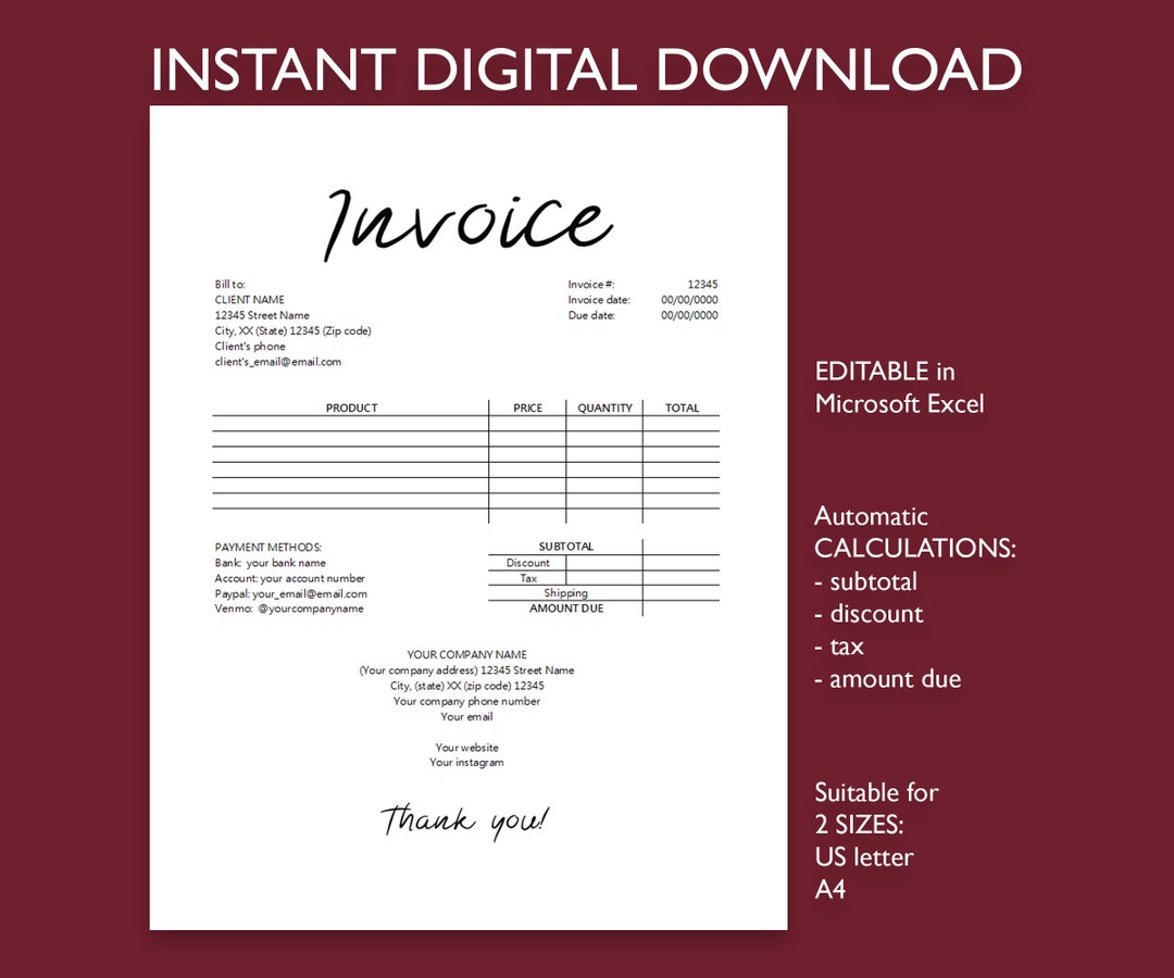 Invoice Template Download Digital Simple Modern Invoice for Small ...