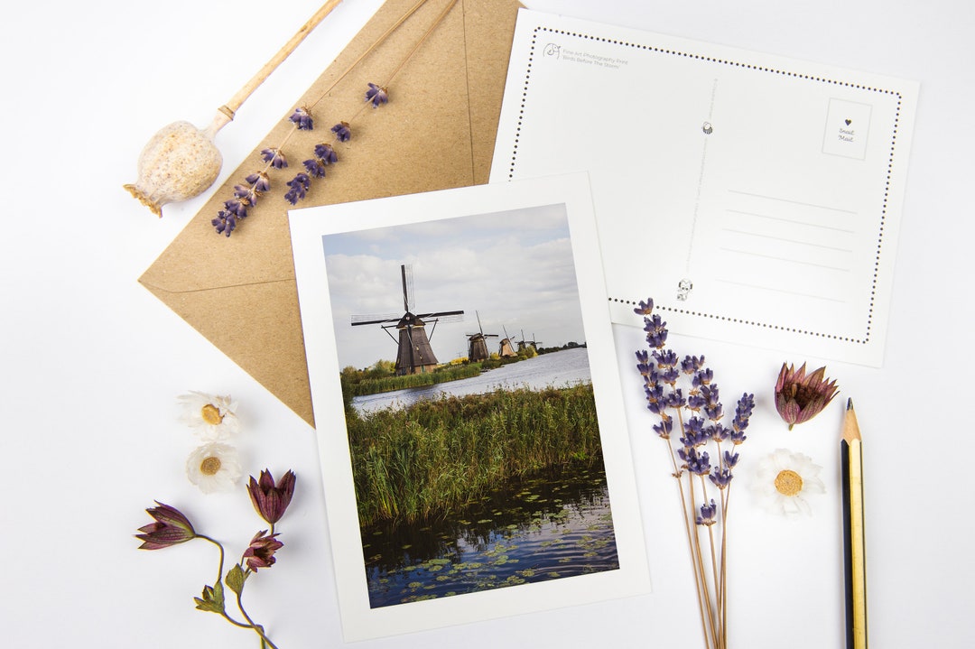 Postcard Set "windmills Ii" With Recycled Envelopes // Ecofriendly ...
