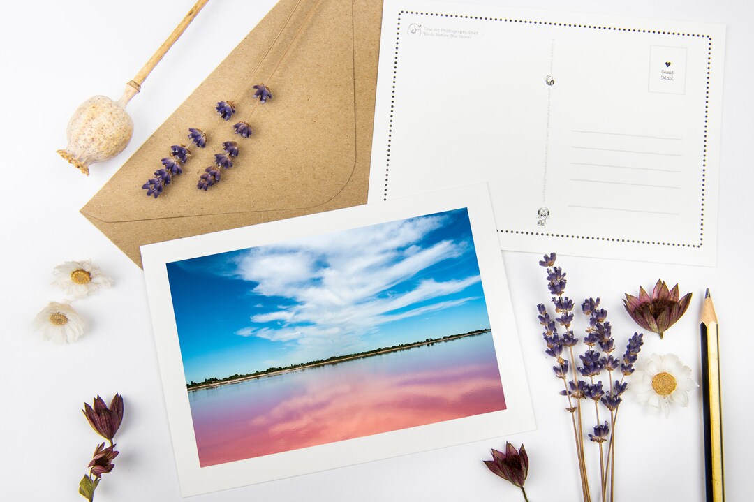 Postcard Set "pink Lake" With Recycled Envelopes // Ecofriendly Travel ...