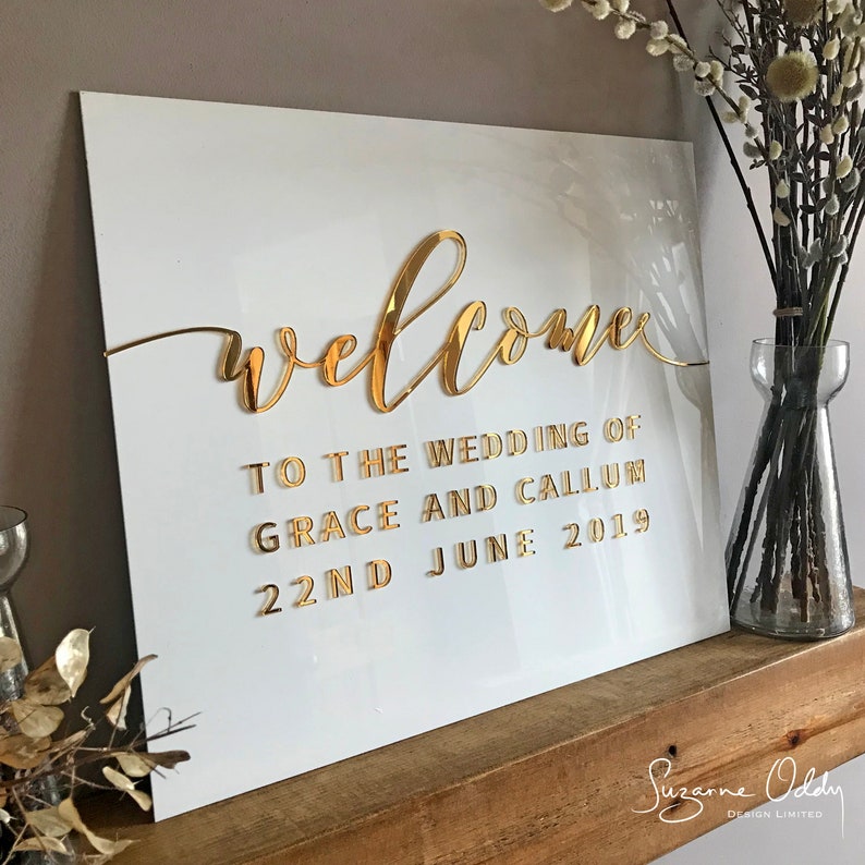 Custom White and Gold Wedding Welcome Sign. - Etsy