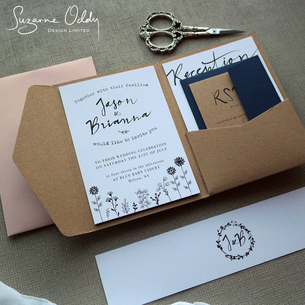 Rustic Pocket Fold Wedding Invitation - Etsy UK