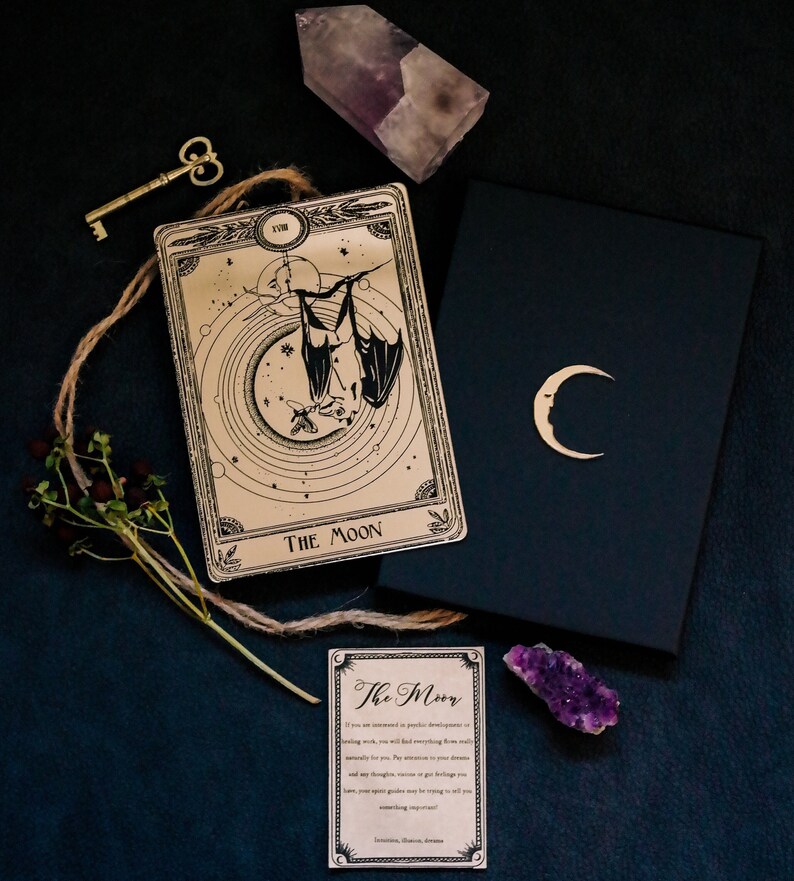 The Moon Tarot Card Wall Art: Engraved Gold Acrylic, Witchy Decor - Etsy
