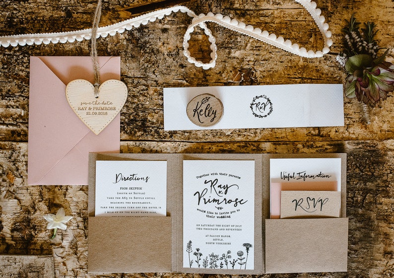 Rustic Pocket Fold Wedding Invitation - Etsy UK
