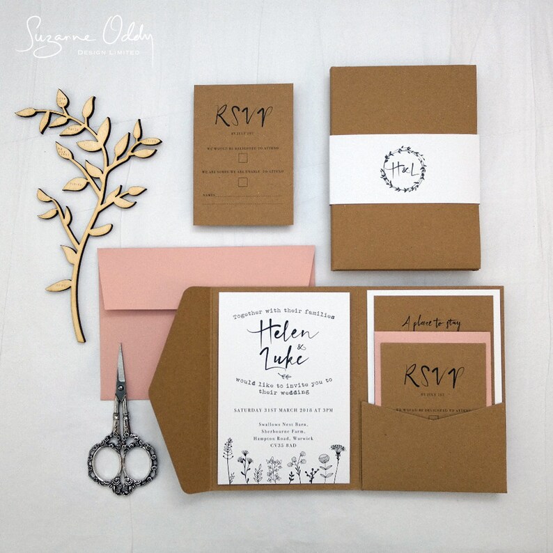 Rustic Pocket Fold Wedding Invitation - Etsy UK