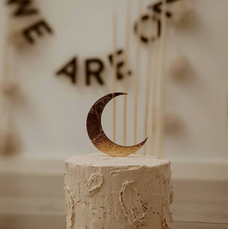 Gold or Silver Leaf Moon Wedding Cake Topper - Etsy