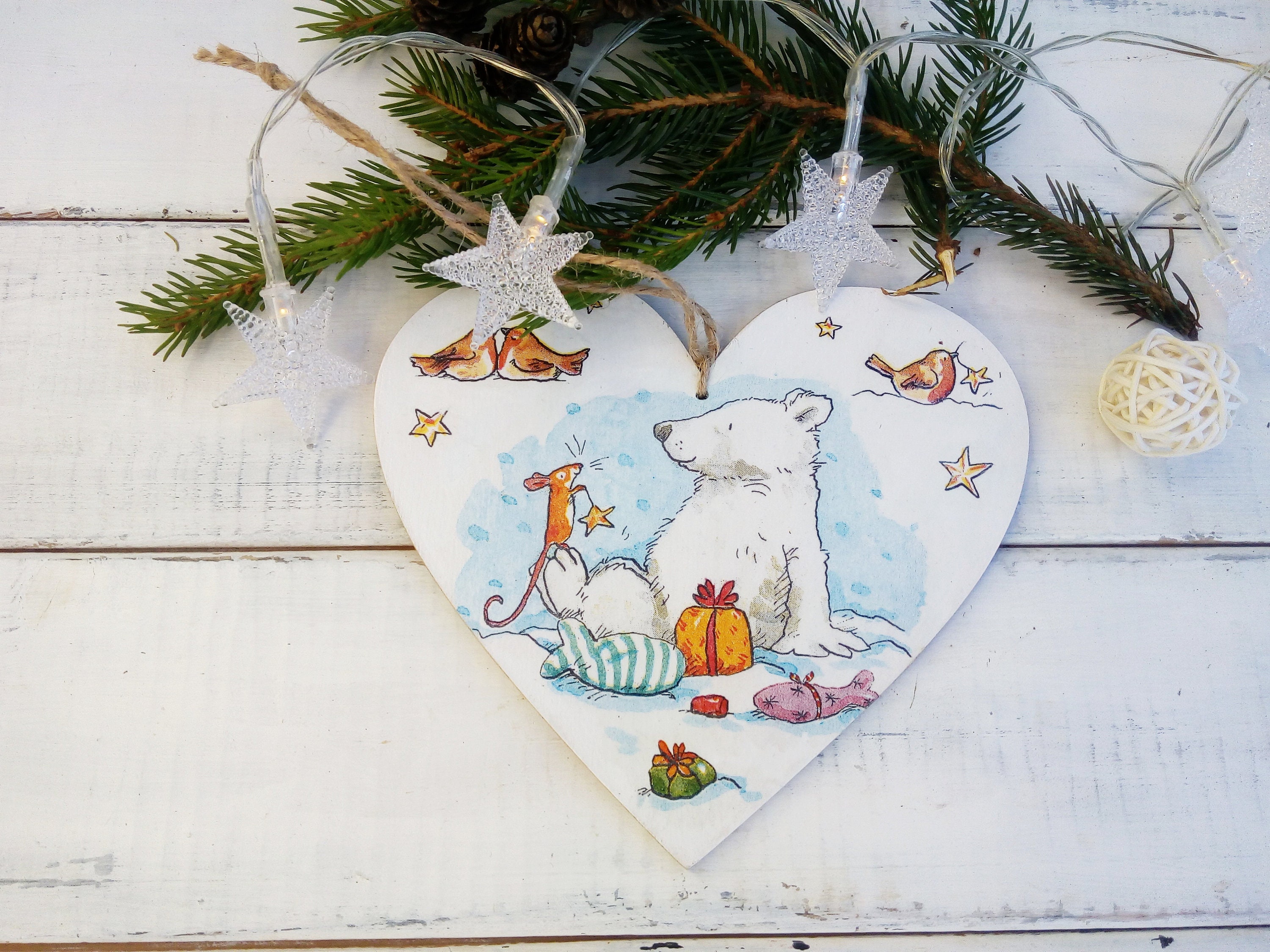 Primitive Decor Polar Bear Wooden Christmas Ornament Wood - Etsy