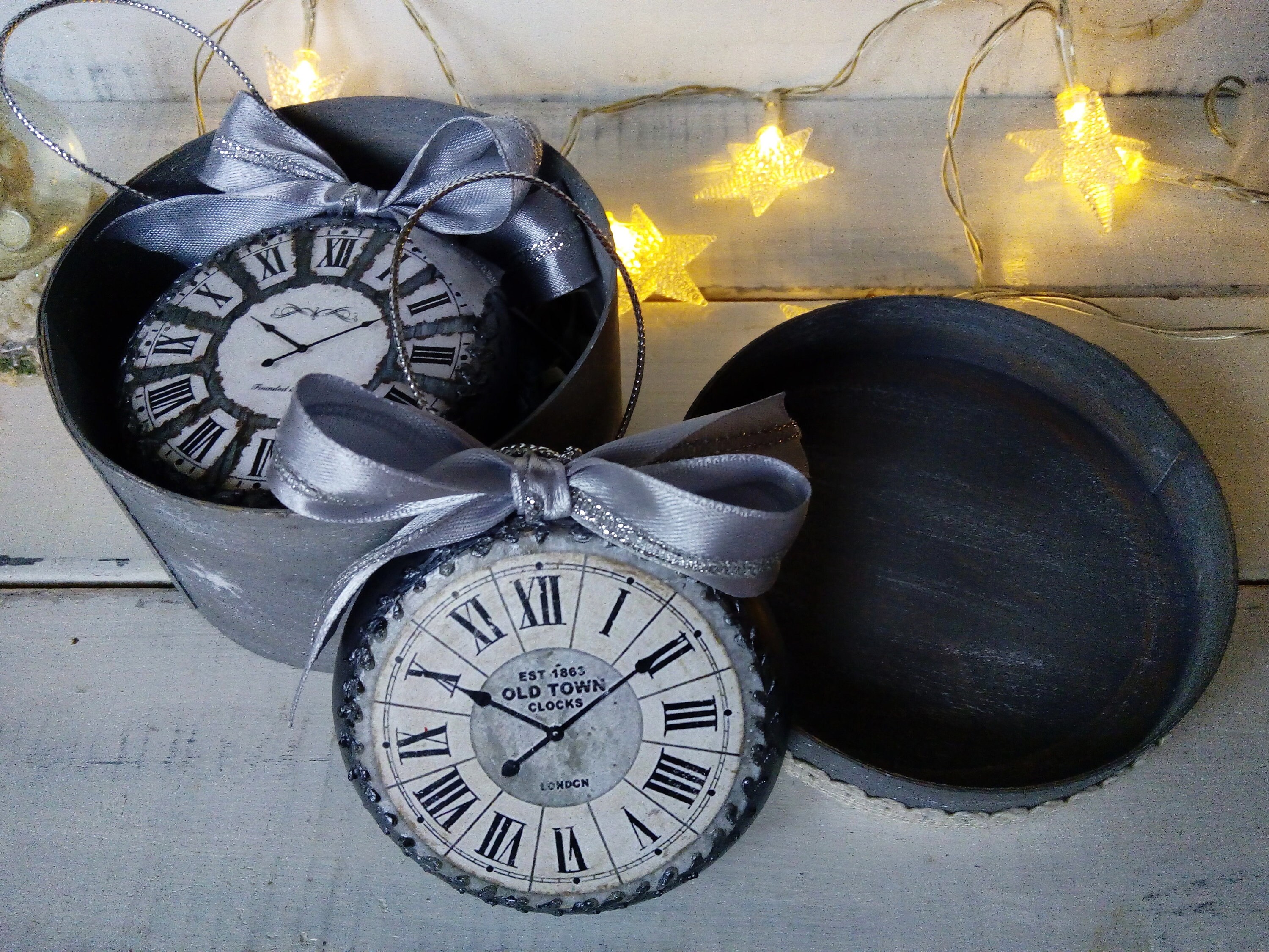 Silver Christmas ornaments clock round form in vintage | Etsy