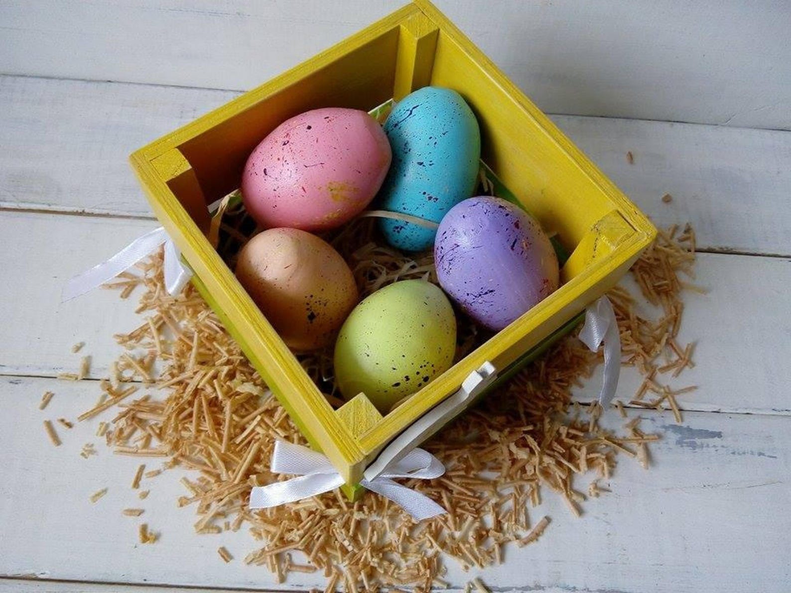 Personalized Wooden Easter Basket With Hand Painted Eggs - Etsy