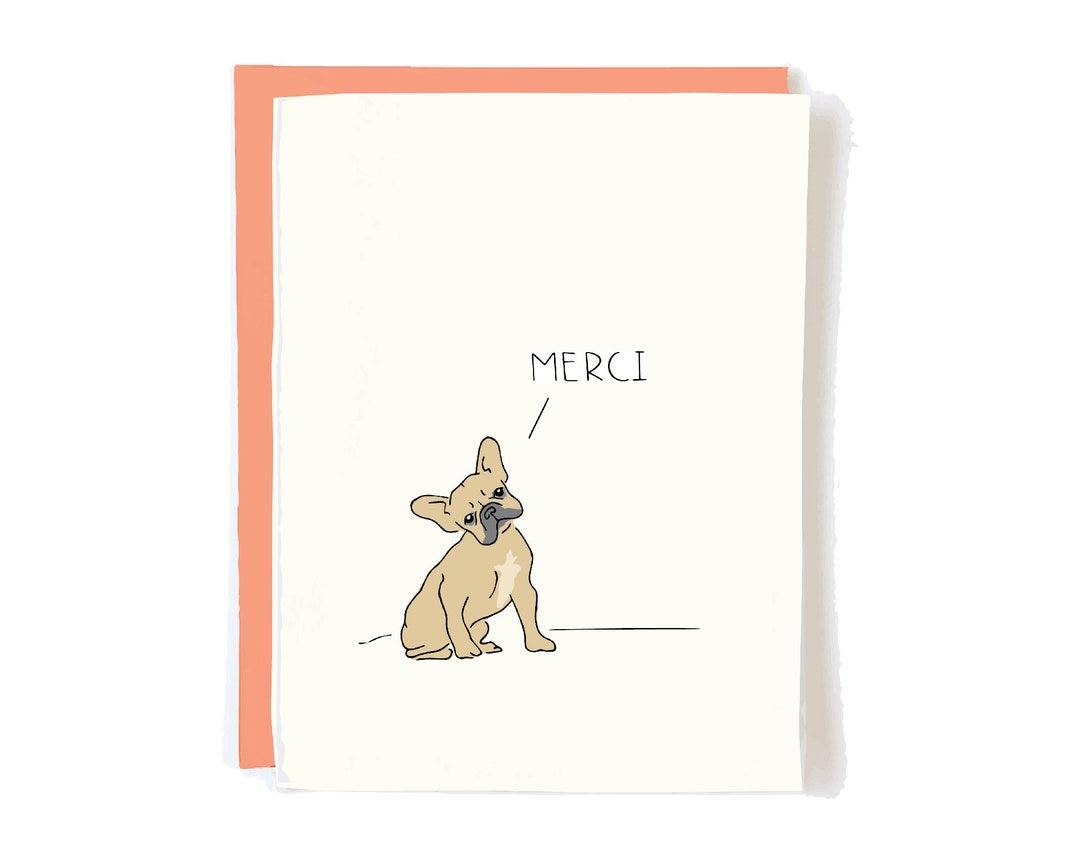 French Bulldog Art Thank You Card Dog Gift Merci English Silhouette ...