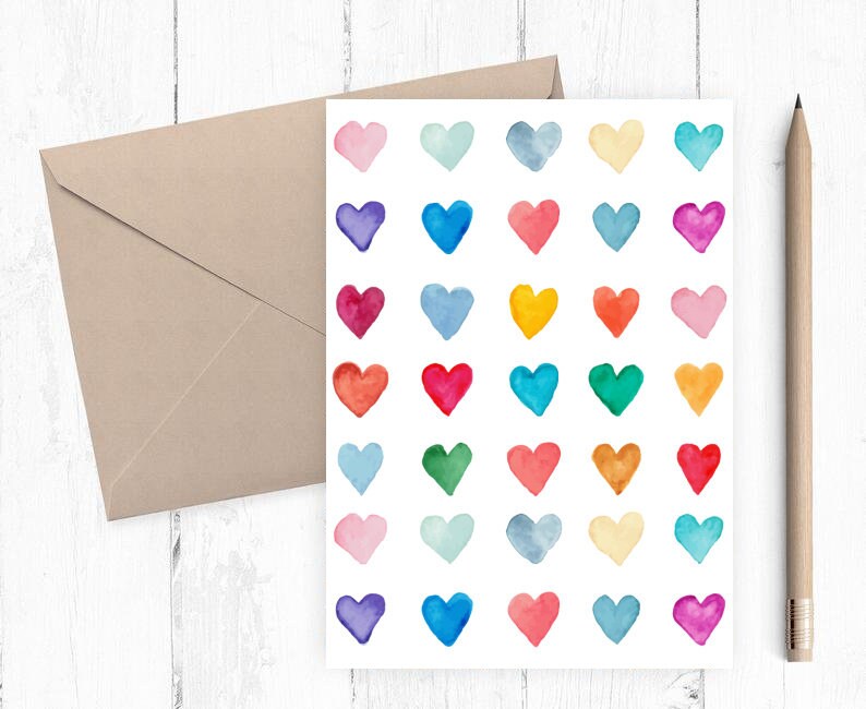 Watercolor Hearts Printable Card, Thank You Gift, Printable Thank You ...