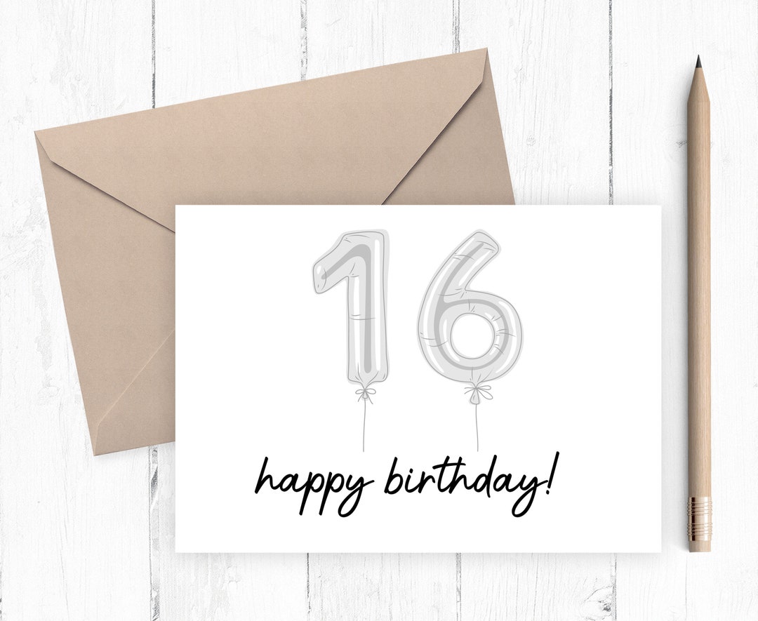 16th Birthday Card, Printable 16 Year Old Birthday Card, PDF, PNG ...
