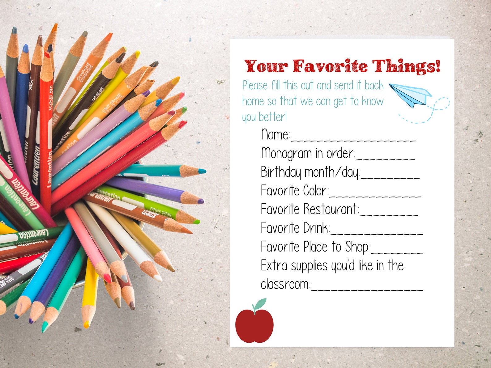 Teacher Questionnaire Printable Getting to Know Teacher - Etsy