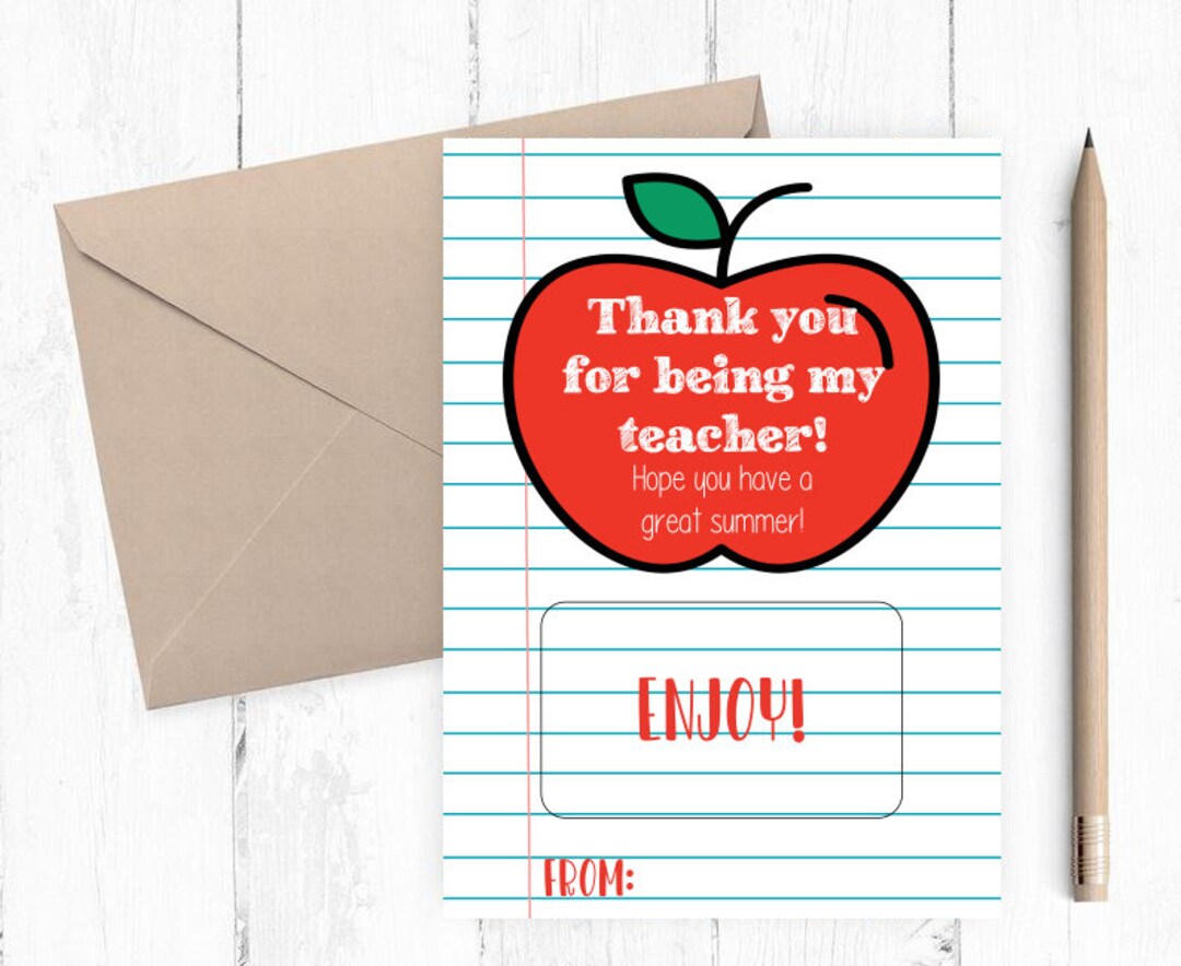End of Year Card for Teacher, Teacher Appreciation Card, Printable Card ...