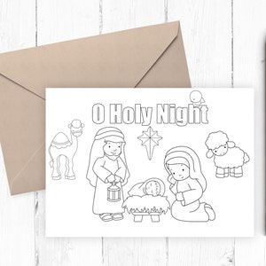 Printable Christmas Coloring Page Cards, DIY Coloring Christmas Cards ...