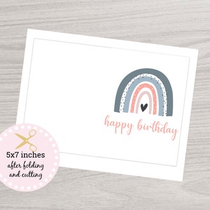 Boho Rainbow Happy Birthday Card, Birthday Card for Her, JPG Instant ...