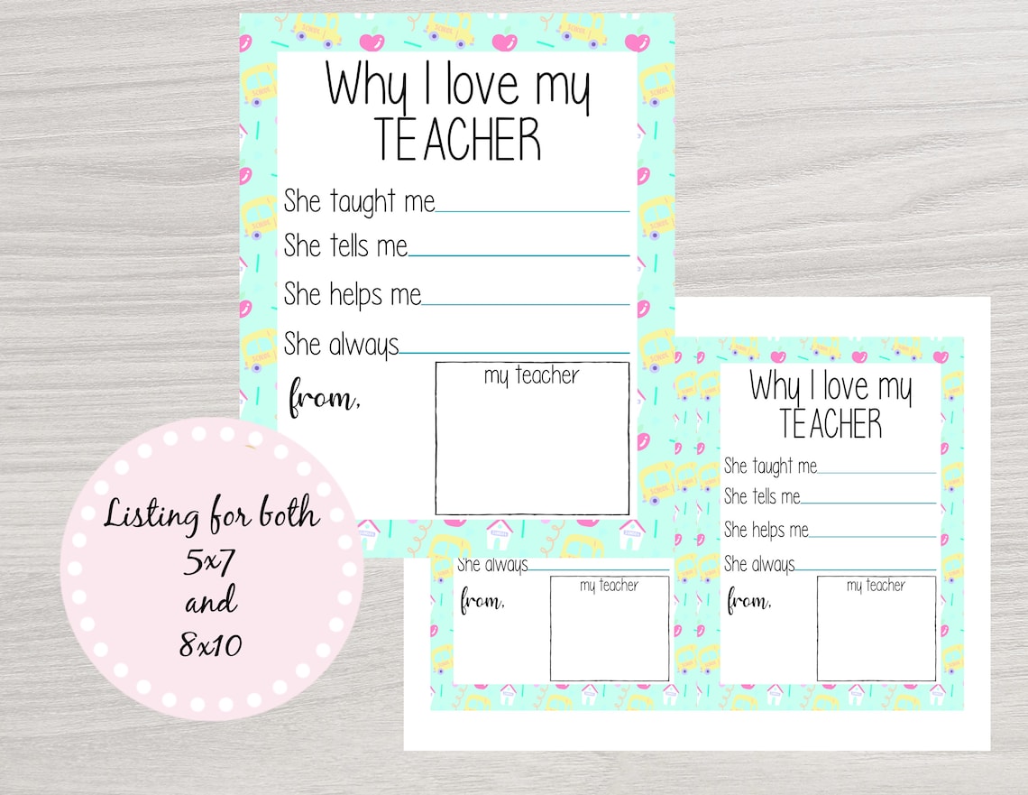 Teacher Appreciation Printable, Why I Love My Teacher, Teacher Gift ...