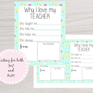 Teacher Appreciation Printable, Why I Love My Teacher, Teacher Gift ...