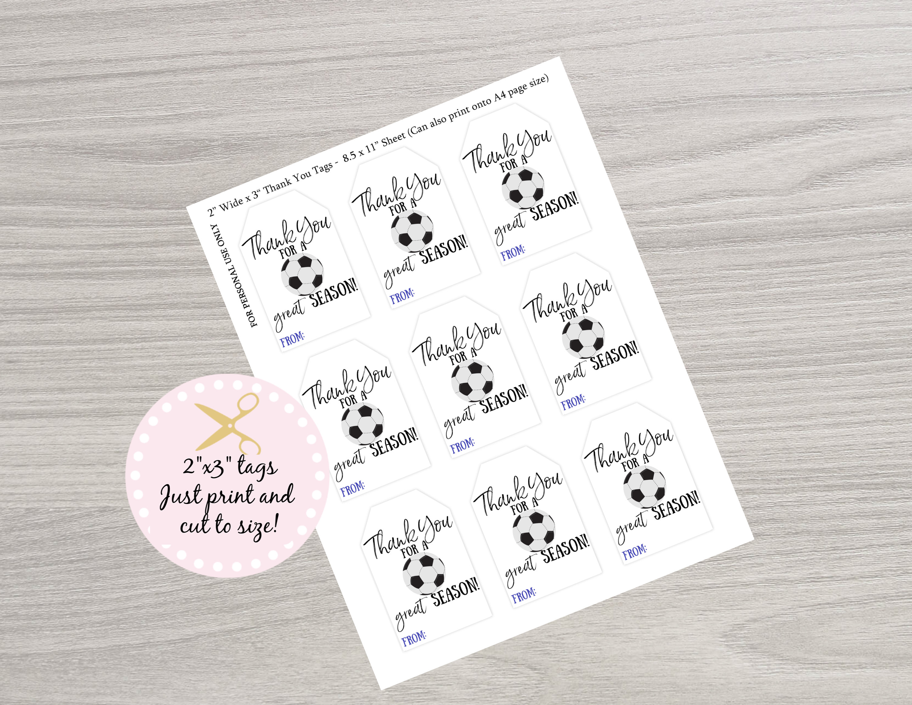 Soccer Printable Gift Tag Thanks for a Great Season Favor - Etsy