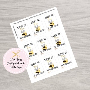 Back to School Teacher Printable Gift Tag, Happy to Bee in Your Class ...