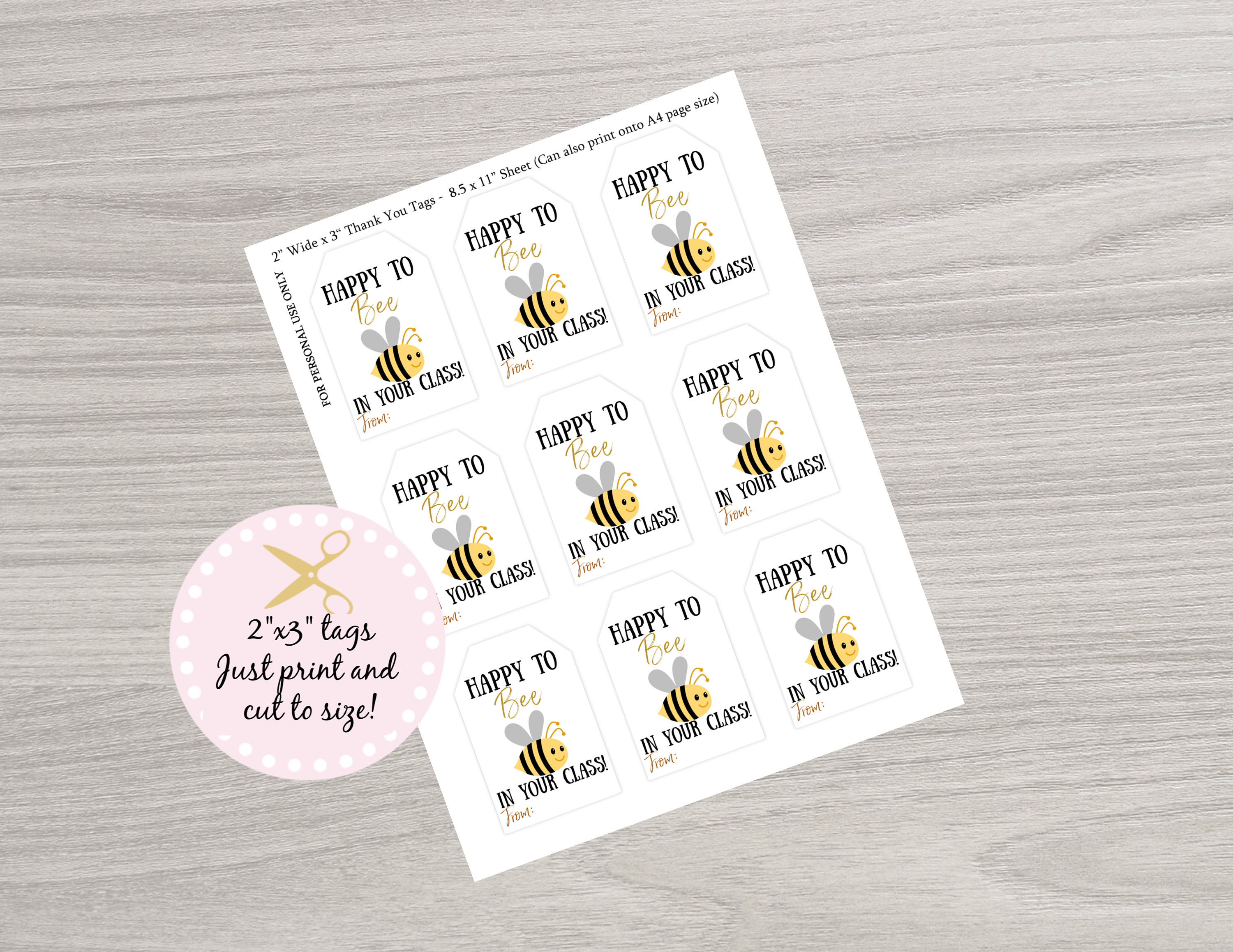 Back to School Teacher Printable Gift Tag, Happy to Bee in Your Class ...