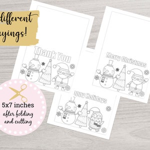 Printable Christmas Coloring Page Cards, DIY Coloring Christmas Cards ...